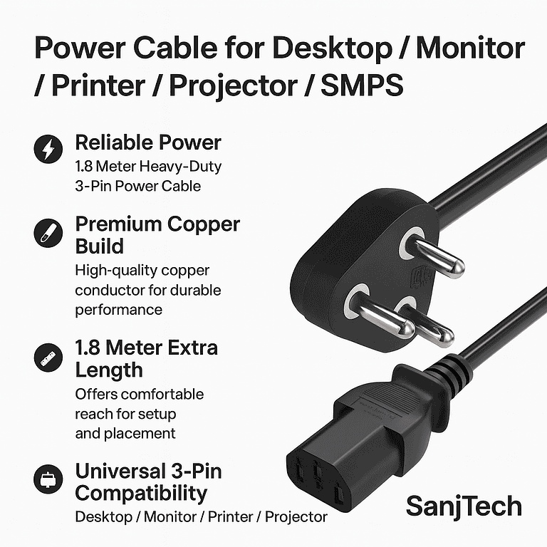 Power Cable For Desktop / Monitor / Printer / Projector / SMPS – 1.8 ...